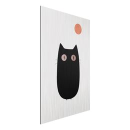 Bilderwelten Alu Dibond Outdoor Bild Tiere schwarz weiss Illustration wetterfest - Schwarze Katze Illustration - Katze Wohnzimmer Schlafzimmer