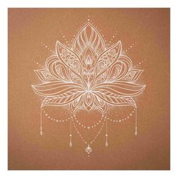 Bilderwelten Alu-Dibond Outdoor Bild Boho Lotusbl&uuml;te wei&szlig; Korkoptik