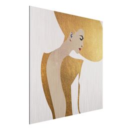 Bilderwelten Alu-Dibond Outdoor Bild Dame mit Hut in Gold