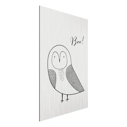 Bilderwelten Alu Dibond Outdoor Bild Tiere schwarz weiss Illustration wetterfest - Eule Boo Zeichnung - Eule Kinderzimmer Baby M&auml;dchen Jungen