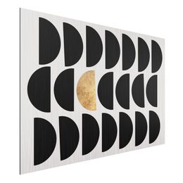 Bilderwelten Alu Dibond Outdoor Bild originell schwarz weiss Abstrakt wetterfest - Geometrischer Halbkreis II - Deko Wohnzimmer Schlafzimmer
