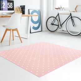 Vinylteppich - No.YK59 Wei&szlig;e Herzen auf Rosa - Illustration rosa Liebe Vinylmatte Herz Kinderzimmer