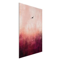 Bilderwelten Alu Dibond Outdoor Bild Natur rot modern Aquarell - Vogel im Sonnenuntergang - Sonnenuntergang Wohnzimmer Schlafzimmer