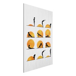 Bilderwelten Alu Dibond Outdoor Bild Spirituell orange Illustration wetterfest - Yoga - Der Sonnengru&szlig; - Yoga Wohnzimmer Schlafzimmer