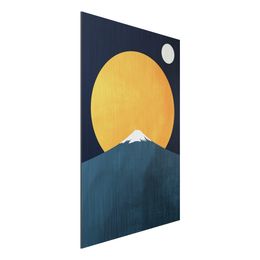 Bilderwelten Alu Dibond Outdoor Bild Natur gelb modern wetterfest - Sonne, Mond und Berge - Berg Wohnzimmer Schlafzimmer