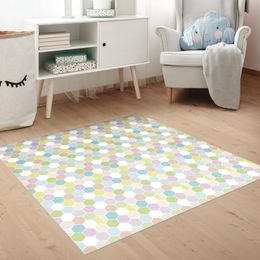 Vinylteppich - No.YK52 Sechseck Pastell - Illustration bunt Vinylmatte Geometrisch Kinderzimmer