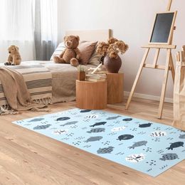 Vinylteppich - Skandinavische Fische in Pastellblau - Illustration blau Tiere Vinylmatte Fische Kinderzimmer
