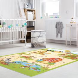 Vinylteppich - Bauernhof - Landarbeit macht Spa&szlig; - Illustration bunt Tiere Vinylmatte Bauernhof Kinderzimmer