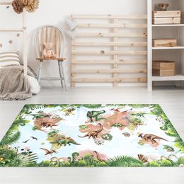 Vinylteppich - Dinosaurier - Als die Dinos die Welt beherrschten - Illustration gr&uuml;n Tiere Vinylmatte Dinosaurier Kinderzimmer