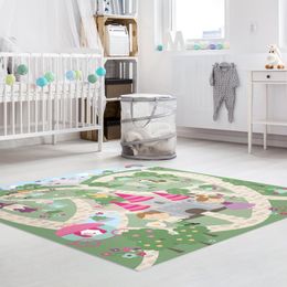 Vinylteppich - M&auml;rchenland - Der Weg zum Schloss - Illustration bunt Vinylmatte Prinzessin Kinderzimmer