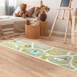 Vinylteppich - Safari - Die gro&szlig;e Vielfalt der Tiere - Illustration bunt Tiere Vinylmatte Elefant Kinderzimmer