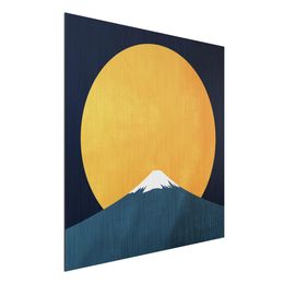 Bilderwelten Alu Dibond Outdoor Bild Natur gelb modern wetterfest - Sonne, Mond und Berge - Berg Wohnzimmer Schlafzimmer