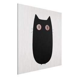 Bilderwelten Alu Dibond Outdoor Bild Tiere schwarz weiss Illustration wetterfest - Schwarze Katze Illustration - Katze Wohnzimmer Schlafzimmer