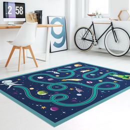 Vinylteppich - Weltraum - R&uuml;ckweg zur Rakete - Illustration bunt Fahrzeuge Vinylmatte Fahrzeuge Kinderzimmer