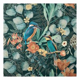 Bilderwelten Alu-Dibond Outdoor Bild Blumenparadies Eisvogel und Kolibri