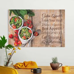 Bilderwelten Leinwandbild Guten Appetit - Wandbild bis XXL Print Kulinarisch Shabby Spr&uuml;che Holzoptik K&uuml;che Esszimmer