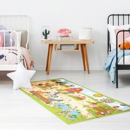 Vinylteppich - Bauernhof - Landarbeit macht Spa&szlig; - Illustration bunt Tiere Vinylmatte Bauernhof Kinderzimmer