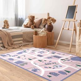 Vinylteppich - Dorf - Ab aufs Land - Illustration violett Fahrzeuge Vinylmatte Fahrzeuge Kinderzimmer