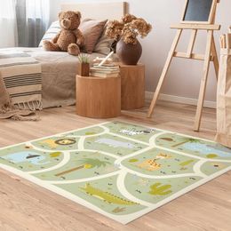 Vinylteppich - Safari - Die gro&szlig;e Vielfalt der Tiere - Illustration bunt Tiere Vinylmatte Elefant Kinderzimmer