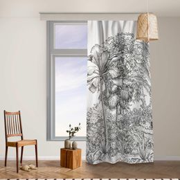Bilderwelten Vorhang Detaillierte Dschungelzeichnung - blickdichte Gardine Botanik Tropical Illustration Tiere Schwarz-Wei&szlig; Wohnzimmer Schlafzimmer K&uuml;che Bad
