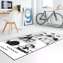Vinylteppich - Wikinger - Die Eroberung des Diamanten - Illustration schwarz weiss Vinylmatte Deko Kinderzimmer