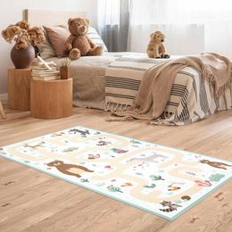 Vinylteppich - Waldtiere - Freunde auf dem Waldweg - Illustration bunt Tiere Vinylmatte Deko Kinderzimmer