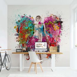 Bilderwelten Tapete - Fototapete Befl&uuml;gelte Gedanken - Akt Farbspritzer Digital- Wandtapete Schlafzimmer Wohnzimmer - auch selbstklebend