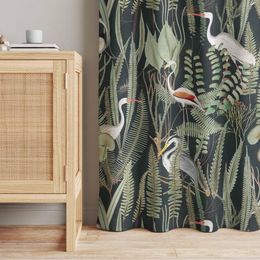Bilderwelten Vorhang nach Ma&szlig; blickdicht Verdunkelung Tiere Tropisch Aquarell gr&uuml;n - Flamingos und St&ouml;rche mit Pflanzen auf Gr&uuml;n - Pflanzen Wohnzimmer Schlafzimmer