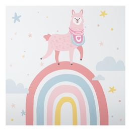 Bilderwelten Alu-Dibond Outdoor Bild Lama auf Regenbogen mit Sternen und P&uuml;nktchen