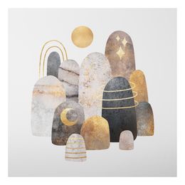 Bilderwelten Alu-Dibond Outdoor Bild Gold Berge mit Mond