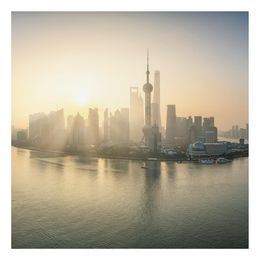 Bilderwelten Alu-Dibond Outdoor Bild Pudong bei Sonnenaufgang