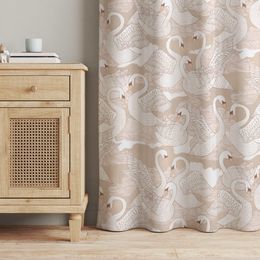 Bilderwelten Vorhang Wei&szlig;e Schw&auml;ne auf Beige - blickdichte Gardine Blumen Floral Illustration Muster Tiere Wohnzimmer Schlafzimmer K&uuml;che Bad Badezimmer Beige