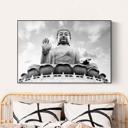 Bilderwelten Akustik-Wechselbild Gro&szlig;er Buddha Schwarz-Wei&szlig;