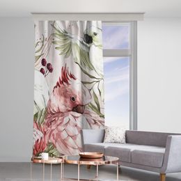 Bilderwelten Vorhang nach Ma&szlig; blickdicht Verdunkelung Tiere Tropisch Aquarell bunt - Tropische V&ouml;gel - Kakadus Pink und Wei&szlig; - Pflanzen Jugendzimmer