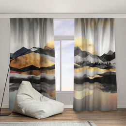 Bilderwelten Vorhang Geometrische Landschaft - blickdichte Gardine Abstrakt Natur Wohnzimmer Schlafzimmer K&uuml;che Bad Badezimmer Schwarz