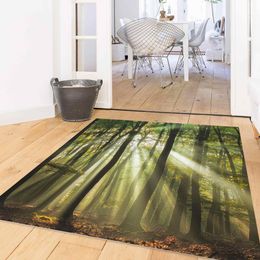 Bilderwelten Vinylteppich Motiv gr&uuml;n Wald Vinylmatte - Sonnentag im Wald - B&auml;ume K&uuml;che Badezimmer Flur