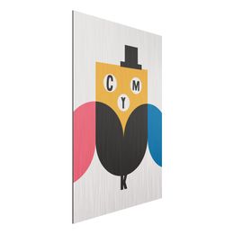 Bilderwelten Alu Dibond Outdoor Bild originell gelb Illustration wetterfest - CMYK Eule Grafik - Deko Wohnzimmer Schlafzimmer