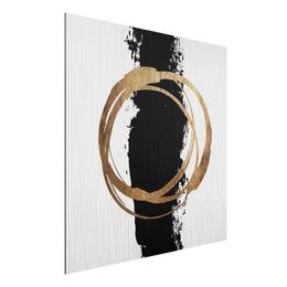 Bilderwelten Alu Dibond Outdoor Bild originell gold Abstrakt wetterfest - Abstrakte Formen - Gold und Schwarz - Deko Wohnzimmer Schlafzimmer