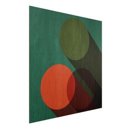 Bilderwelten Alu Dibond Outdoor Bild originell gr&uuml;n Abstrakt wetterfest - Abstrakte Formen - Kreise in Gr&uuml;n und Rot - Deko Wohnzimmer Schlafzimmer