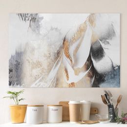 Bilderwelten Leinwandbild Goldene abstrakte Wintermalerei - Wandbild bis XXL Print Abstrakt Aquarell Kunstdruck Muster Wohnzimmer Schlafzimmer Bad Badezimmer