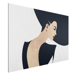 Bilderwelten Alu-Dibond Outdoor Bild Dame mit Hut in Dunkelblau
