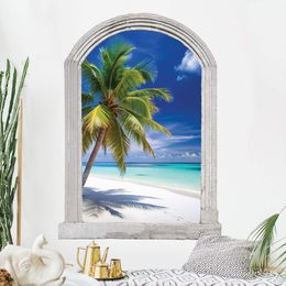 3D Wandtattoo Steinbogen Traumstrand Wandsticker Aussicht Strand 3D-Optik Wandaufkleber Bogen Ausblick in S-XXL 3D-Effekt
