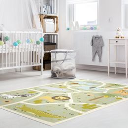 Vinylteppich - Safari - Die gro&szlig;e Vielfalt der Tiere - Illustration bunt Tiere Vinylmatte Elefant Kinderzimmer