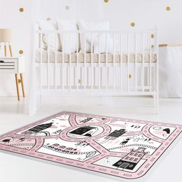 Vinylteppich - Skandinavien - Die rosane Stadt - Illustration schwarz Fahrzeuge Vinylmatte Fahrzeuge Kinderzimmer