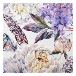 Bilderwelten Alu-Dibond Outdoor Bild Zartes Aquarell Boho Bl&uuml;ten und Federn Muster