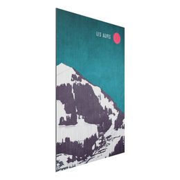 Alu Dibond Outdoor Bild - Alpen Retro - Natur petrol Fotomontage wetterfest Berg Wohnzimmer Schlafzimmer
