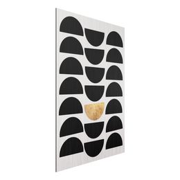 Bilderwelten Alu Dibond Outdoor Bild originell schwarz weiss Abstrakt wetterfest - Geometrischer Halbkreis II - Deko Wohnzimmer Schlafzimmer