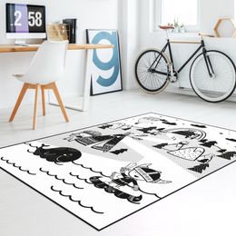 Vinylteppich - Wikinger - Die Eroberung des Diamanten - Illustration schwarz weiss Vinylmatte Deko Kinderzimmer