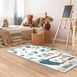 Vinylteppich - Kleinstadt - Von der Stadt in die Natur - Illustration bunt Fahrzeuge Vinylmatte Fahrzeuge Kinderzimmer
