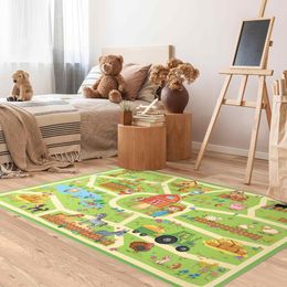 Vinylteppich - Bauernhof - Der gro&szlig;e Rundweg - Illustration bunt Tiere Vinylmatte Bauernhof Kinderzimmer
